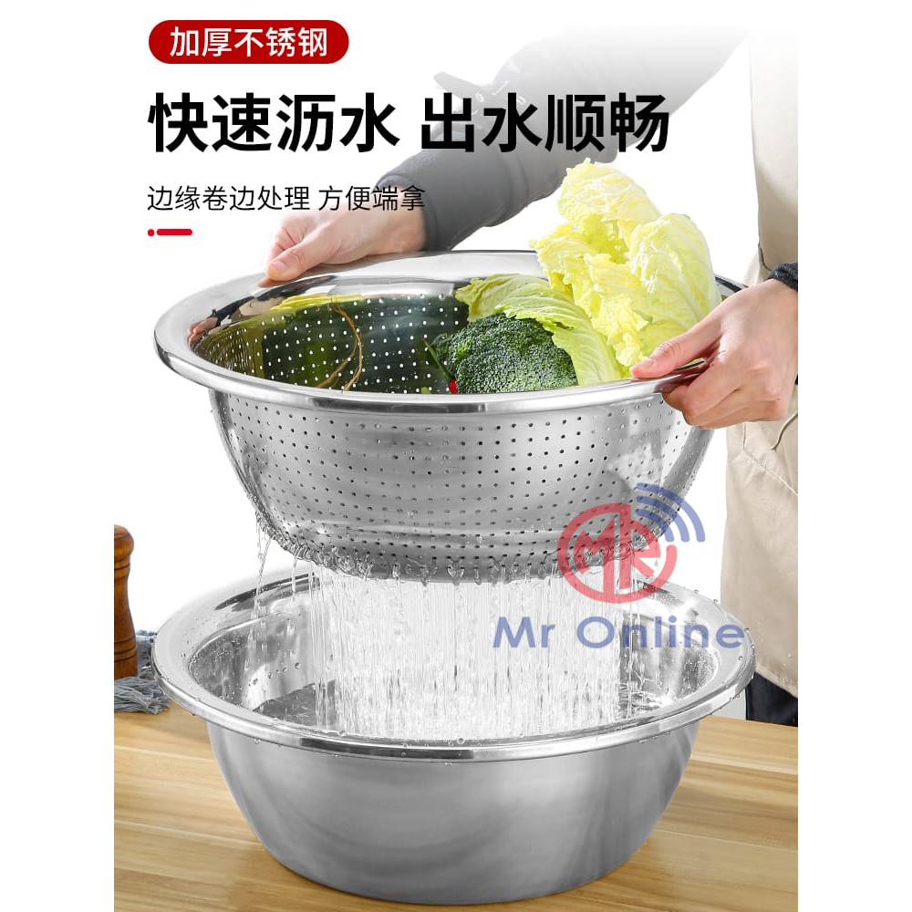 Stainless Steel Rice Basin with Hole Strainer Sieve Draining Vegetable ...
