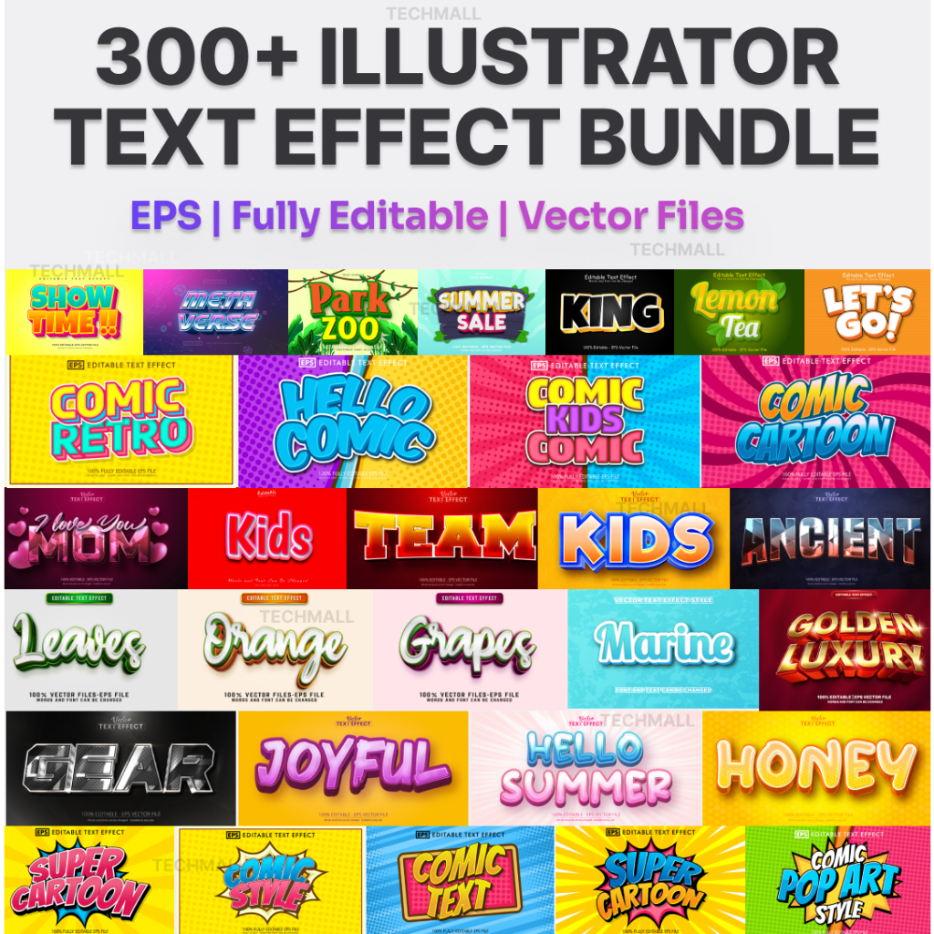300+ Premium Illustrator Text Effects Bundle: Vector EPS Titles for Luxury and Elegant ...