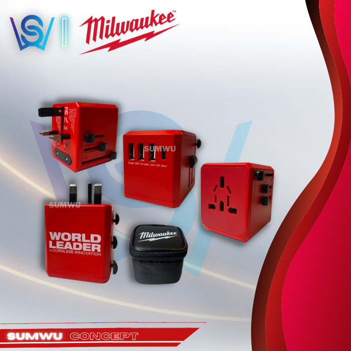 MILWAUKEE UNIVERSAL WORLD TRAVEL POWER ADAPTOR W/2.4A USB CHARGING ...
