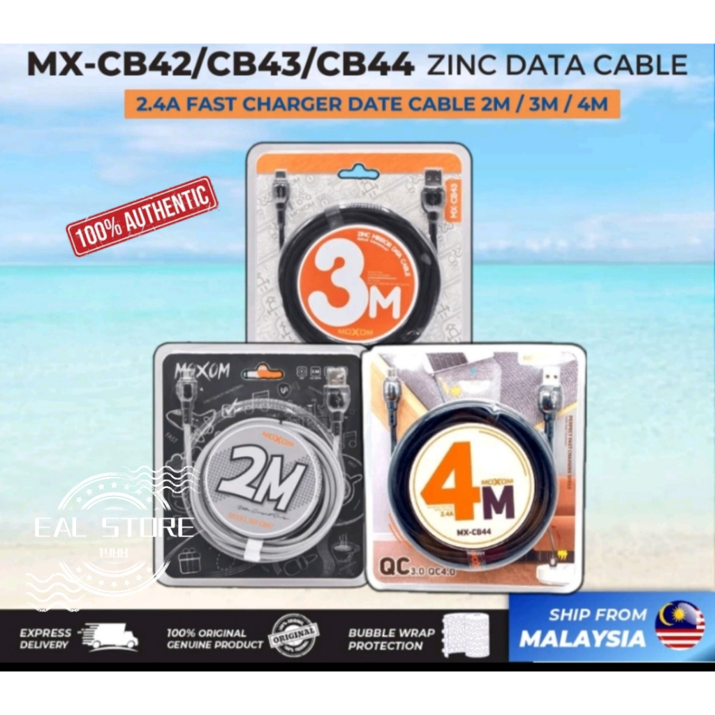 Moxom Data Cable Fast Charge 2m Cable 3m Cable 4m Cable Micro Type-C USB Cable Panjang Wayar MX ...
