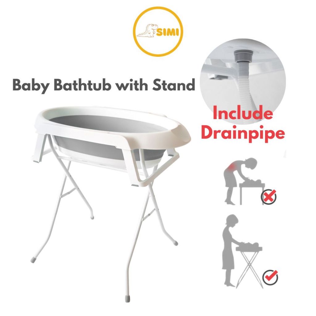 SIMI Foldable Bathtub Baby with Stand Support Set Newborn Collapsible ...