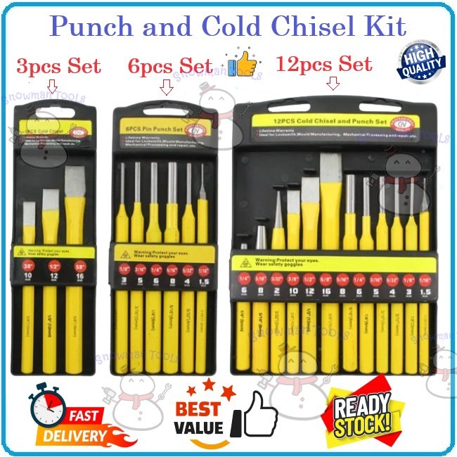 3PCS 6PCS 12PCS Cold Chisel Punch Set Steel Punches Hole Centre Pin ...
