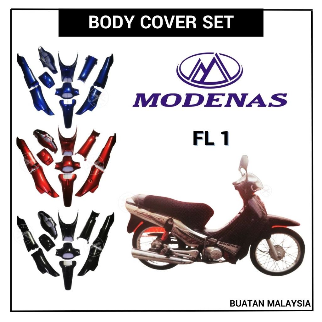 MODENAS FL 1 FL1 BODY COVER SET - DRMK RED BLACK BLUE COVERSET BODYSET ...
