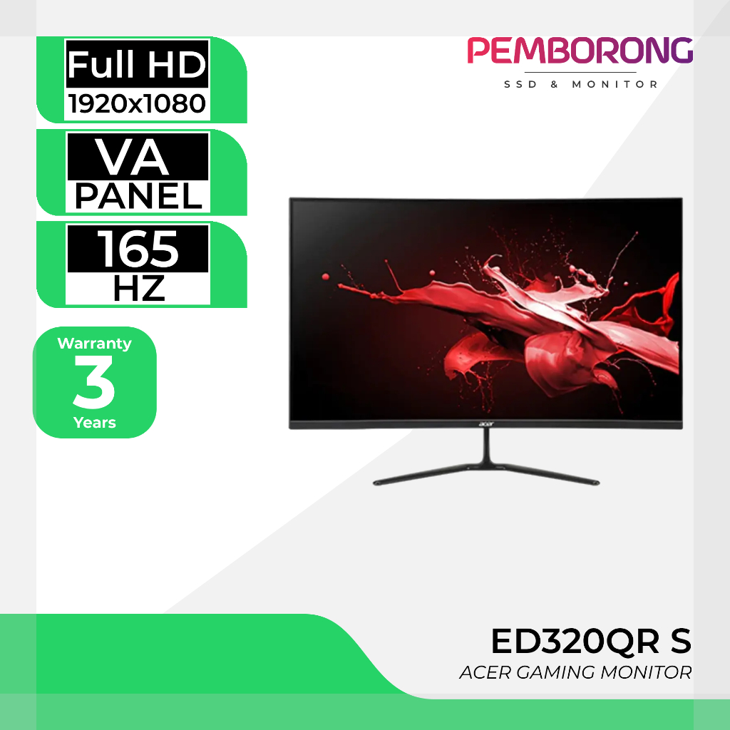 MONITOR ACER LED GAMING NITRO CURVE 31.5 (ED320QR S) VA/FHD/1MS/HDMI/DP ...