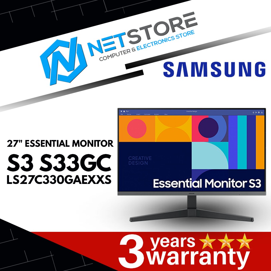 SAMSUNG 27" ESSENTIAL MONITOR S3 S33GC - LS27C330GAEXXS | Shopee Malaysia