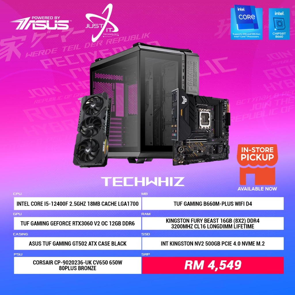Powered by ASUS TECHWHIZ GAMING PC PACKAGE ( I5-12400F / 16GDR4 / 500GB ...