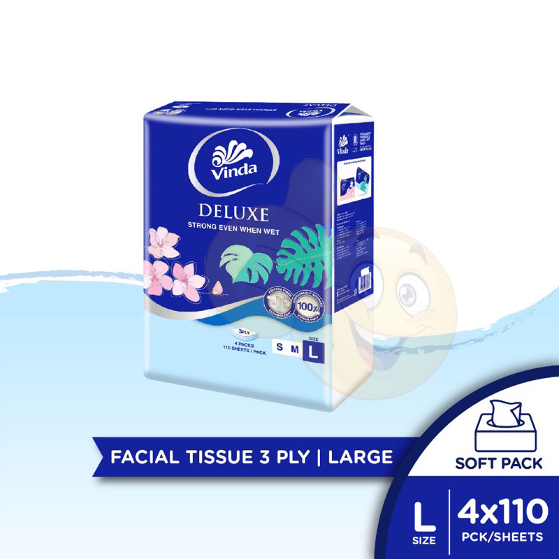Vinda Deluxe Soft Pack Facial Tissue Large (110's x 4) | Shopee Malaysia