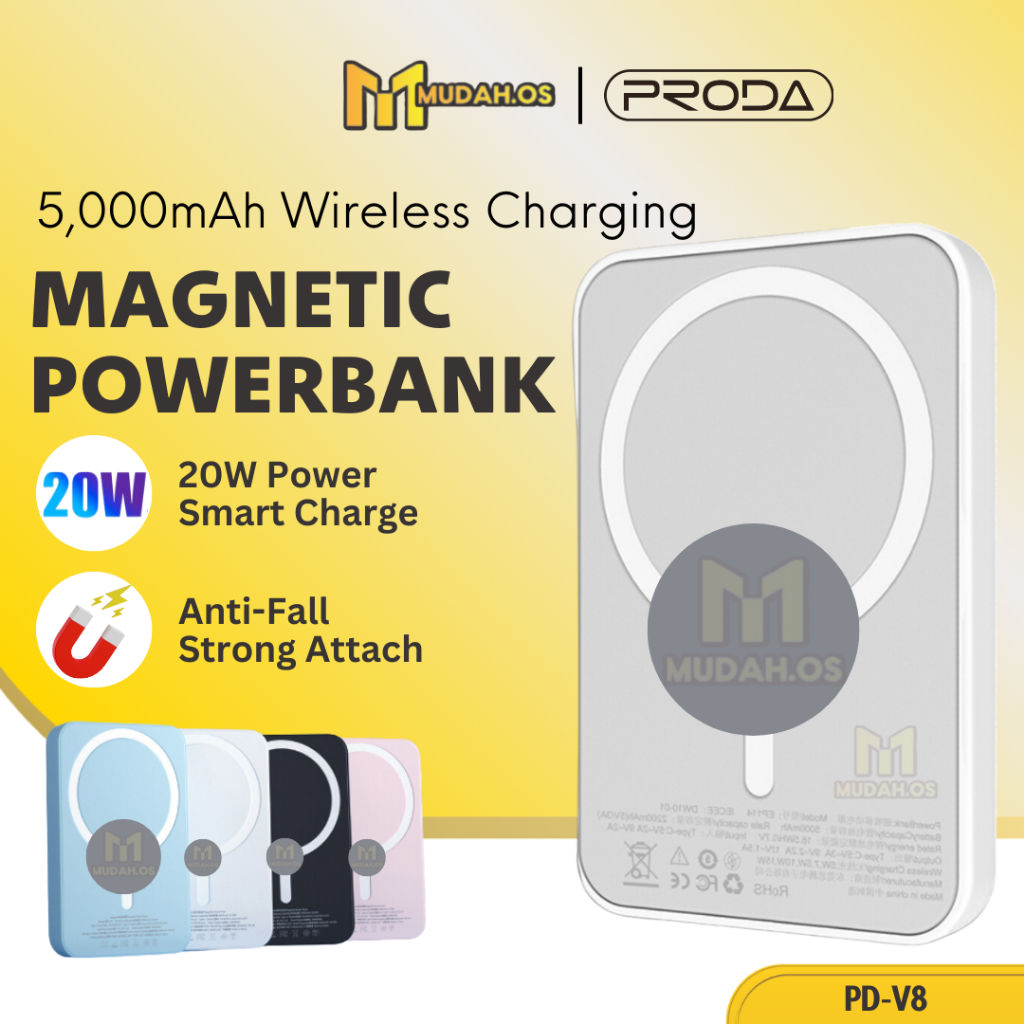 PRODA Magnetic Powerbank Wireless 5000mAh Fast Charging Original Type C ...