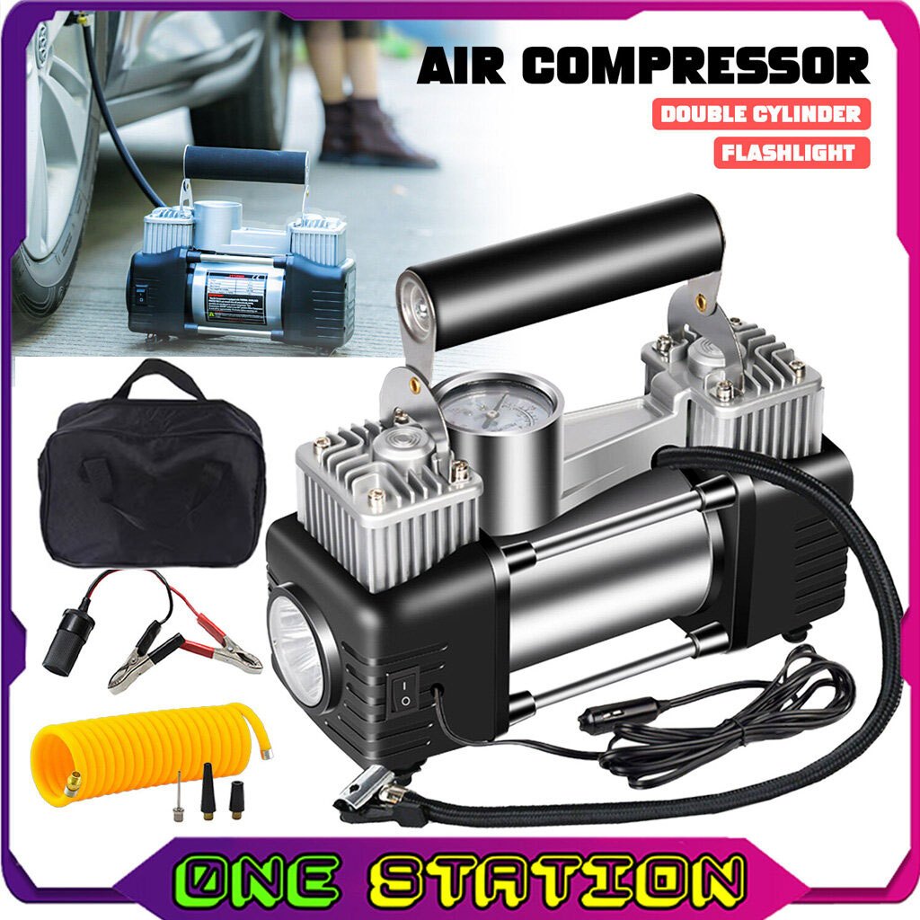HEAVY DUTY Double Cylinder Portable Car Tyre Inflator Air Pump 12V Air ...