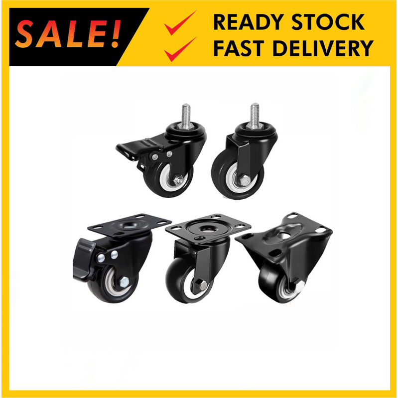 Black PU Heavy Duty Castor Wheel Swivel Rigid Brake Caster Roller m8 ...