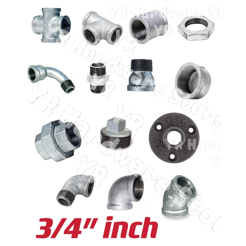 3/4'' Inch Gi Pipe Fitting Elbow Tee Socket Short Bend plug Nipple Nut Flange Cap Union Male ...