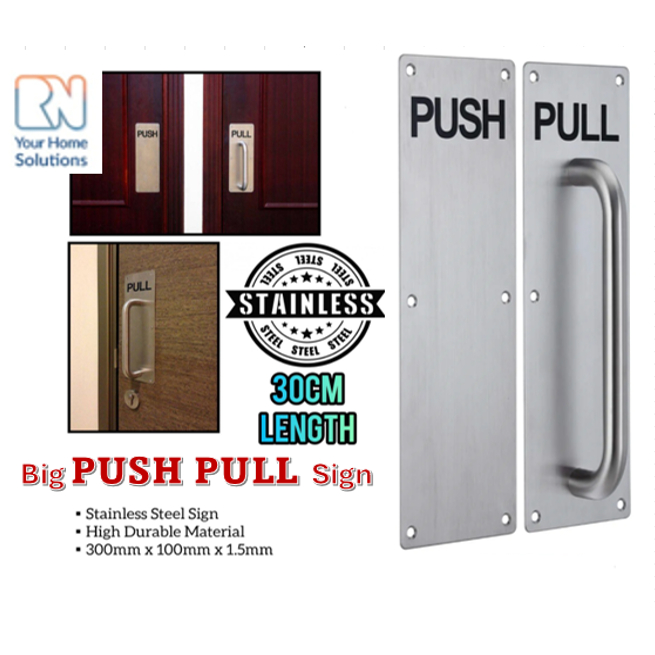 Stainless Steel Push And Pull Door Handle Set Entrance Door Plate Handle Pemegang Tolak Tarik