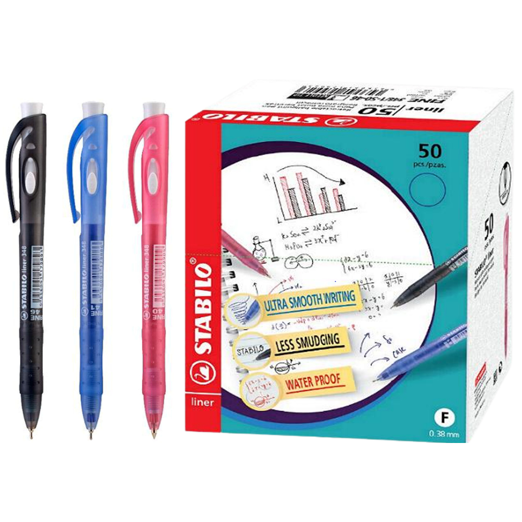 Stabilo Retractable Semi Gel Pen Liner 348 Fine 0.7mm (Black/Blue/Red ...