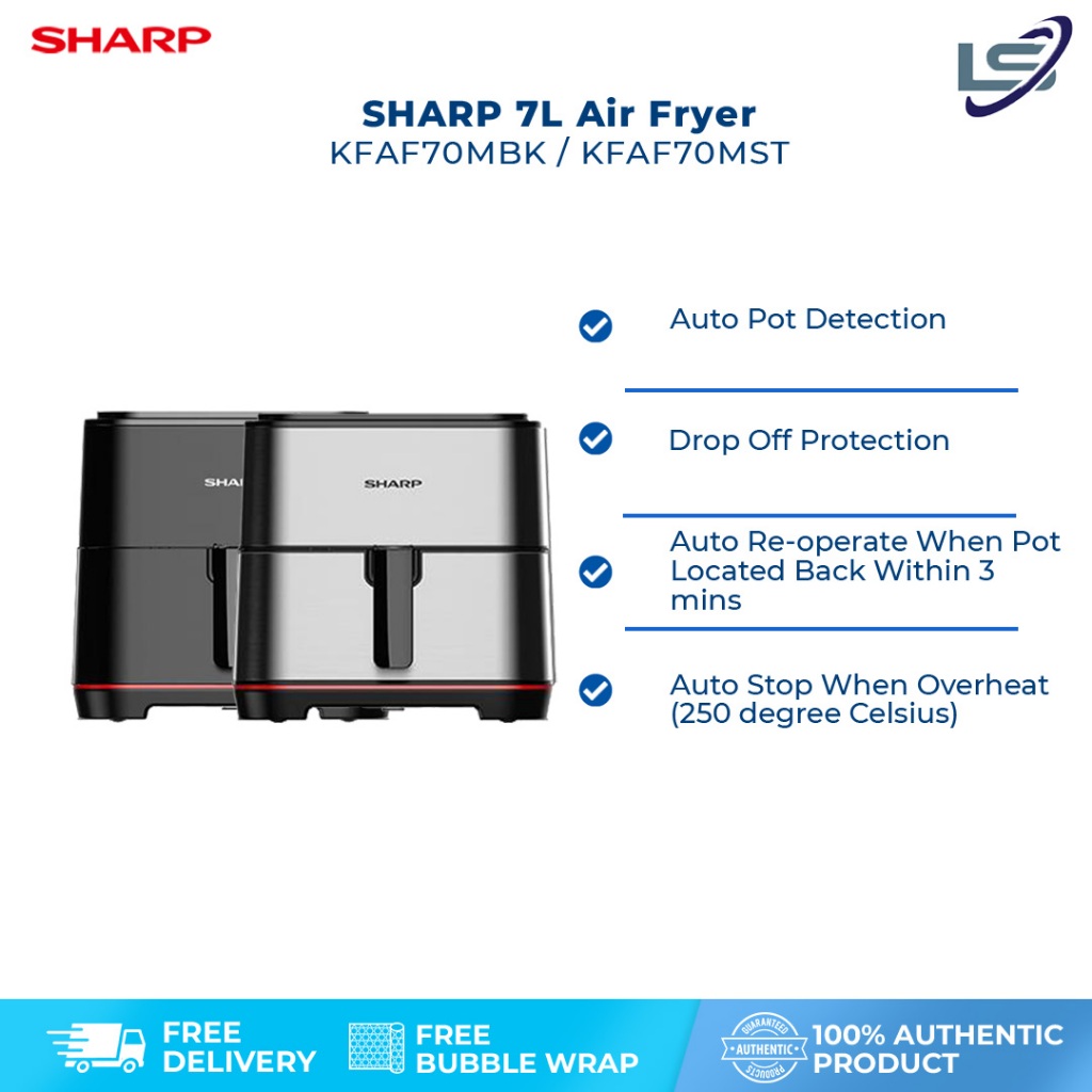 SHARP 7L Air Fryer KFAF70MBK/KFAF70MST | Drop Off Protection | Auto Pot ...