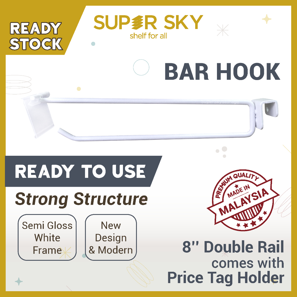 GONDOLA RACK BAR HOOK Double Rail 8 Inch C/W 10 pcs per pack and price ...