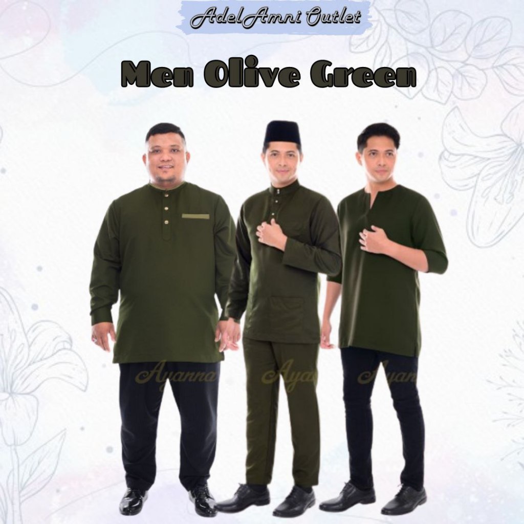 Tema Olive Green Kurta Baju Melayu Dewasa Plus size Tunang Bridesmaid ...
