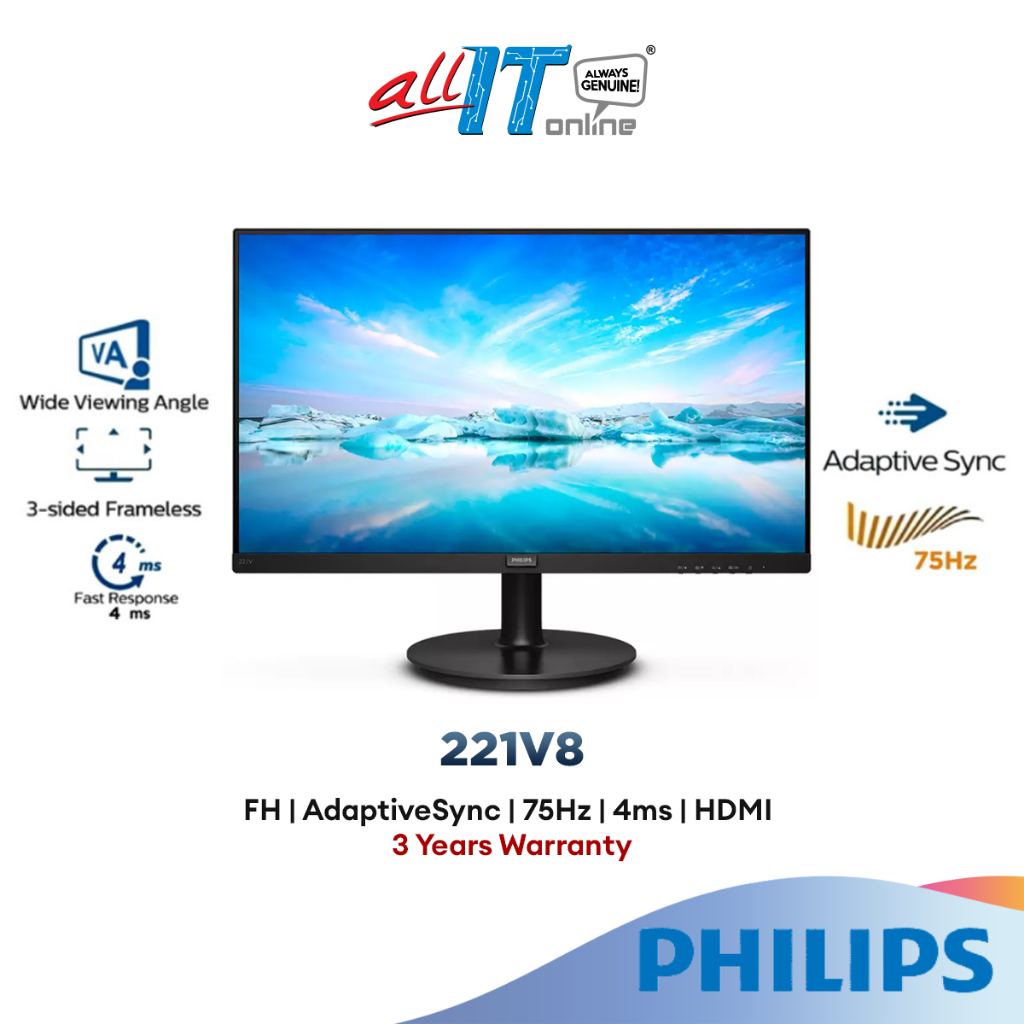 Philips Flat Monitor 22" 221V8/221V8A (VA/75Hz/4ms) / 23.8" 241V8L6 (VA ...