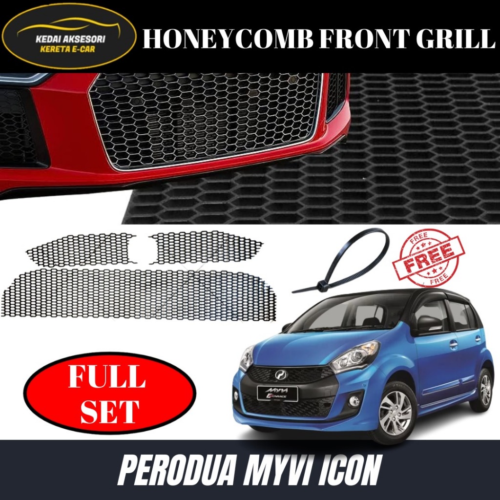 Perodua Myvi ICON Ready Cut Honeycomb Grill Full Set Top Bottom ...