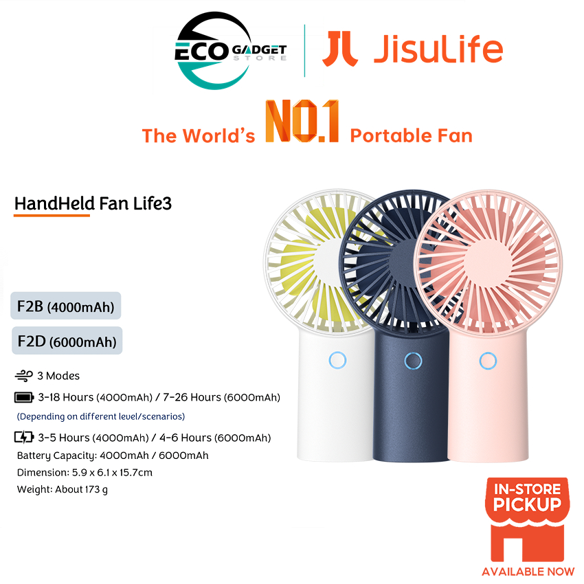 JISULIFE Handheld Fan Life3 Mini Fan USB Rechargeable Portable Hand Fan ...
