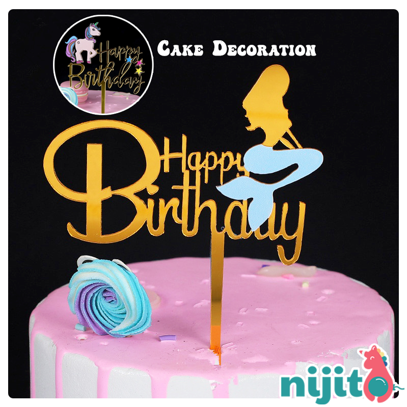 Nijito - Mermaid Happy Birthday Cake Topper Colored Acrylic Cupcake ...