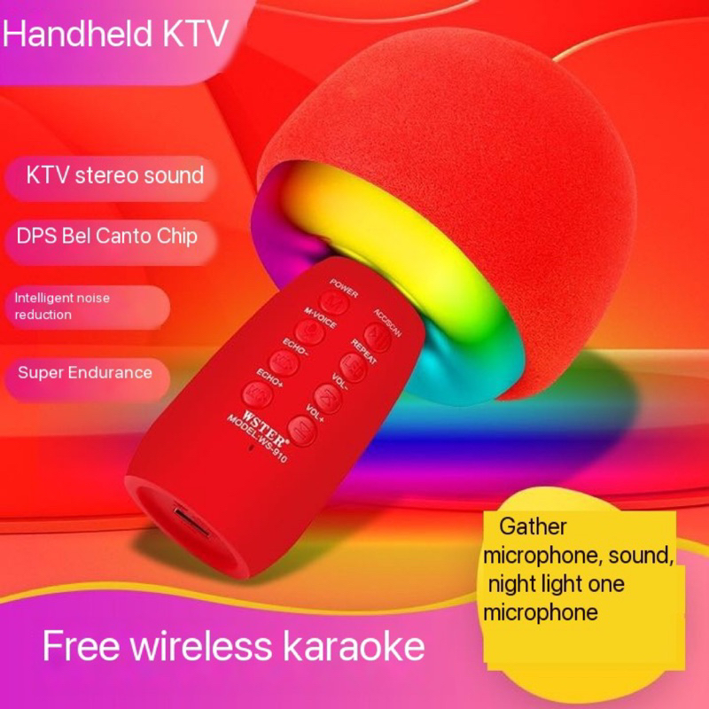 WS-910 Portable Microphone Audio All-in-one Mobile Phone Karaoke Wireless Bluetooth Singing ...