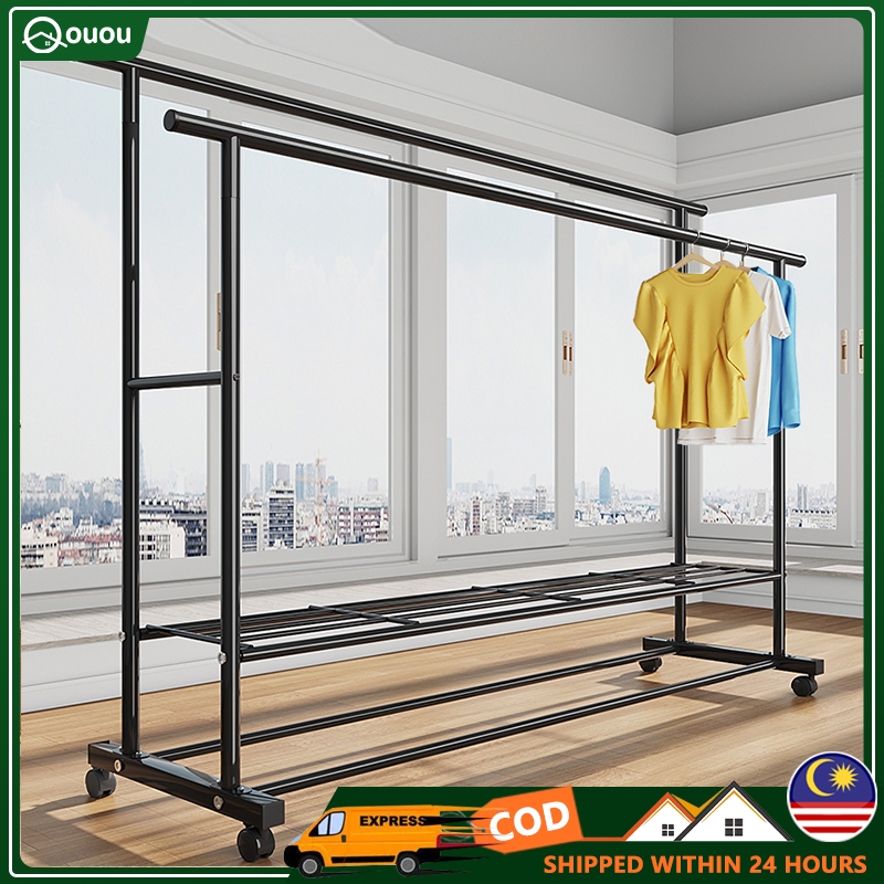 Single/Double Pole Clothes Rack Rak Baju Besi Steel Cloth Stand ...