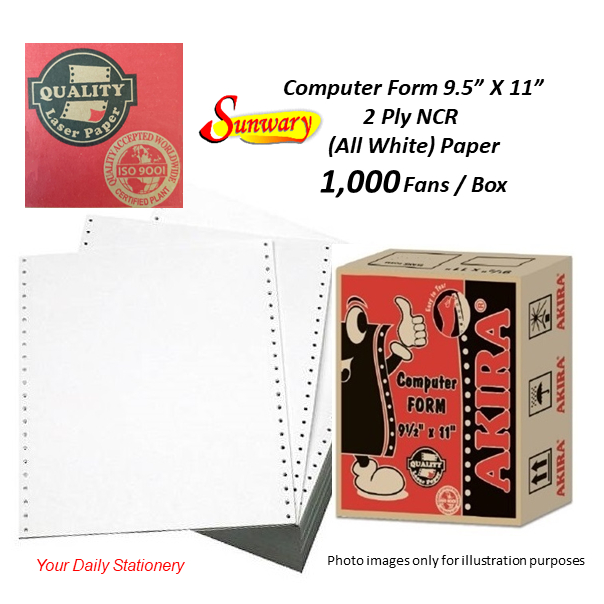 Computer Form 9.5" x 11" Akira 2Ply NCR - All White Paper (1000 Fans ...
