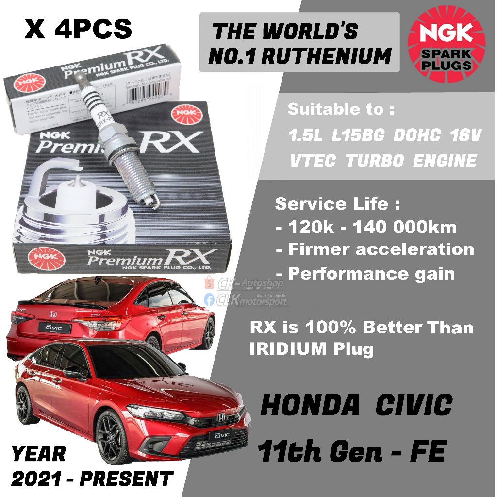 NGK Premium RX Spark Plug - Honda Civic FE 11th Gen 1.5L L15B VTEC Turbo DOHC 16V ( Year 2022 ...