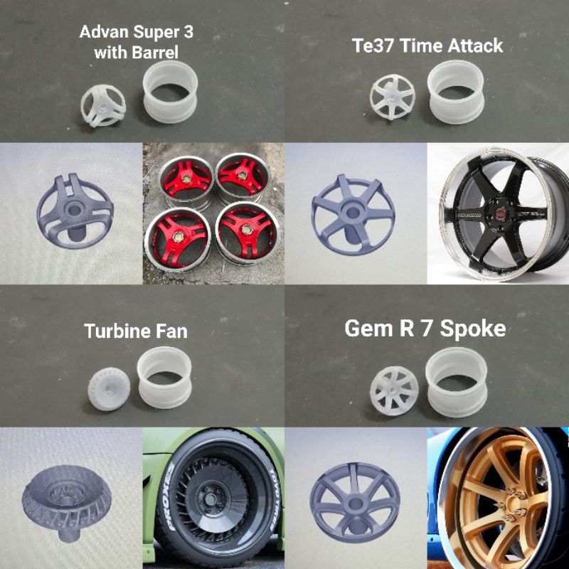 1/64 Hotwheels Work Emotion T7R Rim JDM Turbine Fan TE37 Time Attack ...
