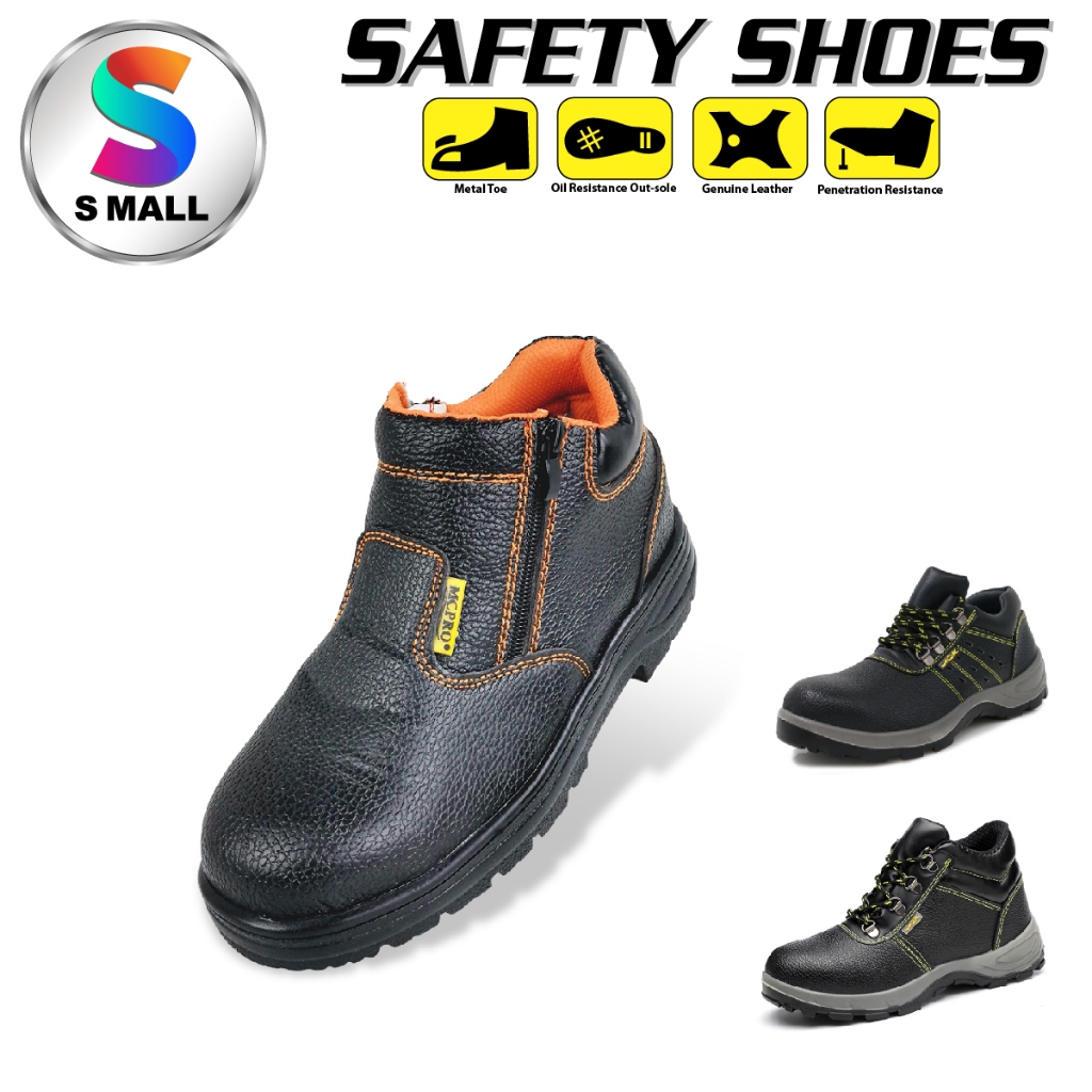 MCPRO SAFETY SHOES Steel Toe Cap Mid Sole Medium-Low Cut Leather Boots ...
