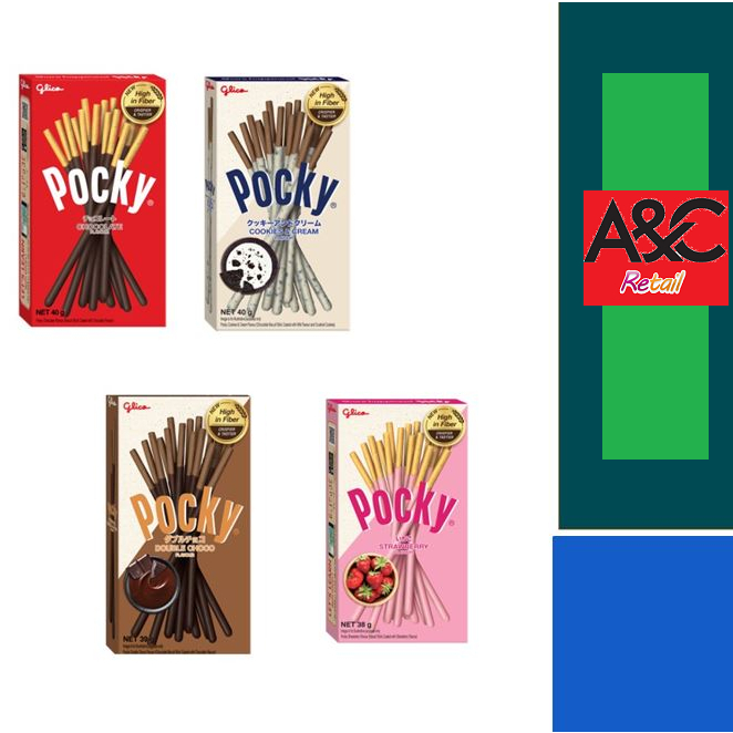 Glico Pocky Pejoy Biscuit Stick Coated Chocolate /Strawberry/Double Cho/Cookies cream 40g,38g ...