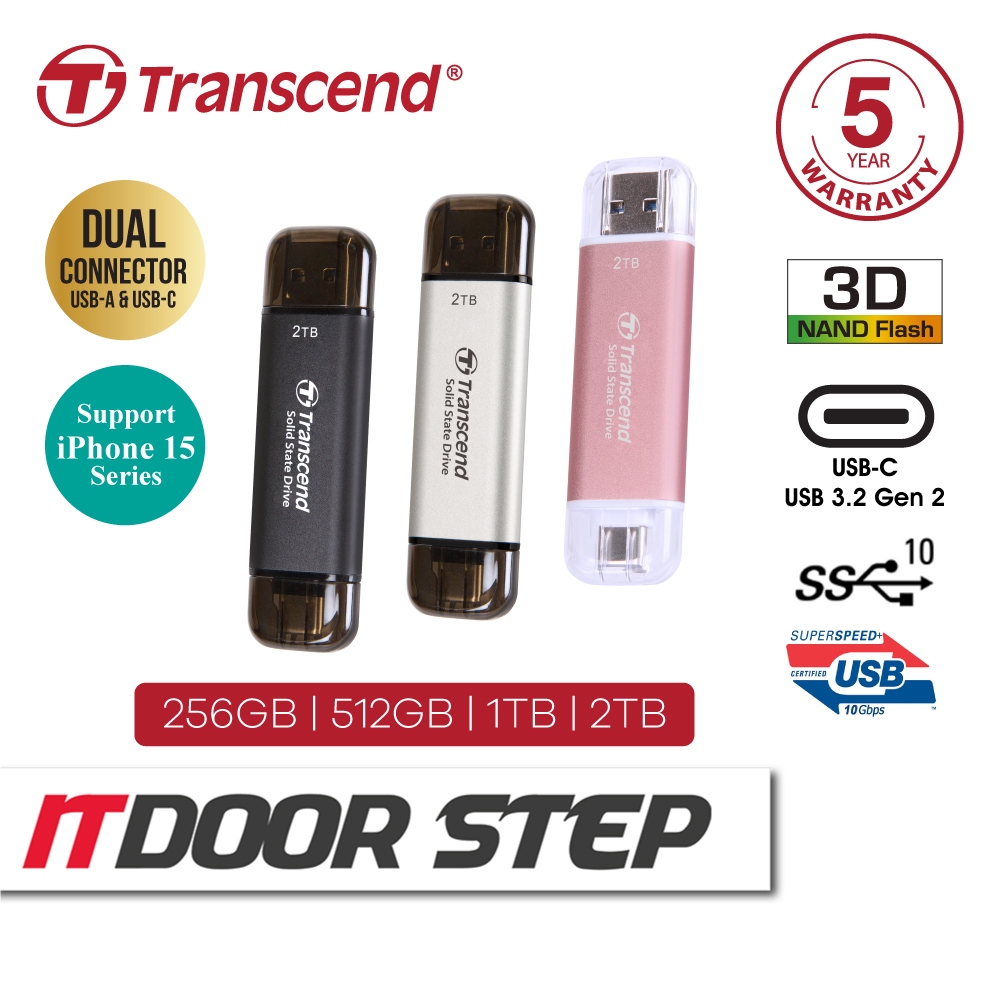TRANSCEND ESD310 Portable SSD M.2 PCIe & OTG Dual Connector, USB 3.1 ...
