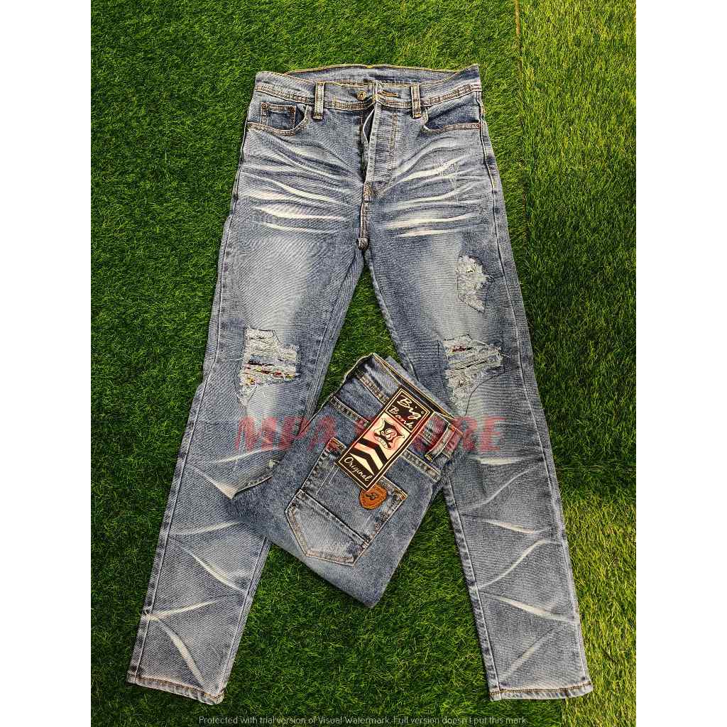 CORAK BARU SELUAR KOYAK BIG BANG KAIN GETAH / JEANS KOYAK TAMPAL RIPPED ...