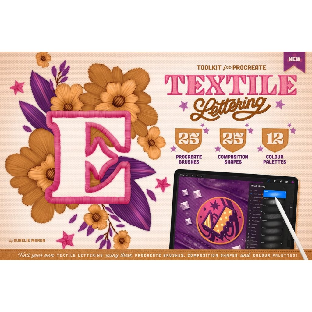[P356] Textile Lettering Toolkit for Procreate | Fabric Texture Procreate Brushes | Procreate ...
