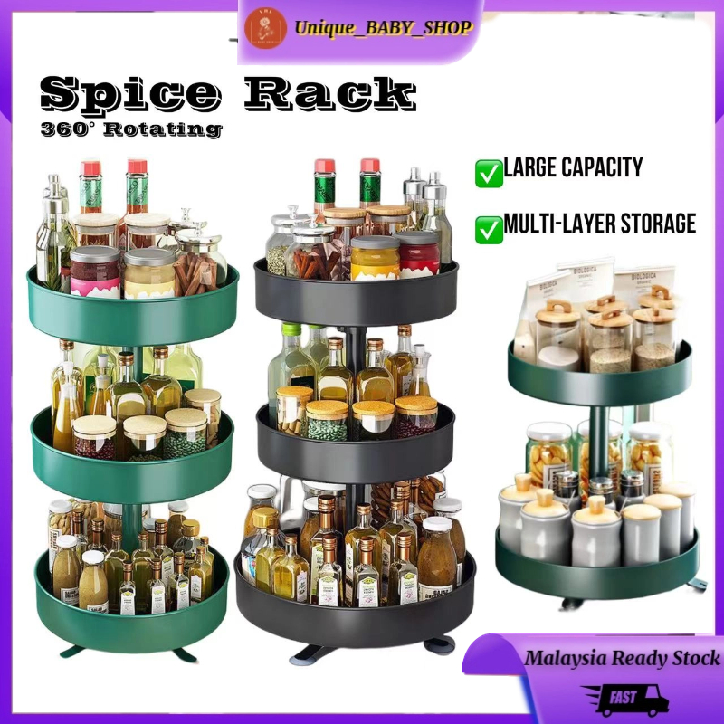 2 DAYS OFFER Kitchen Spice Rack 360 Rotating Kitchen Storage Rack Rak ...