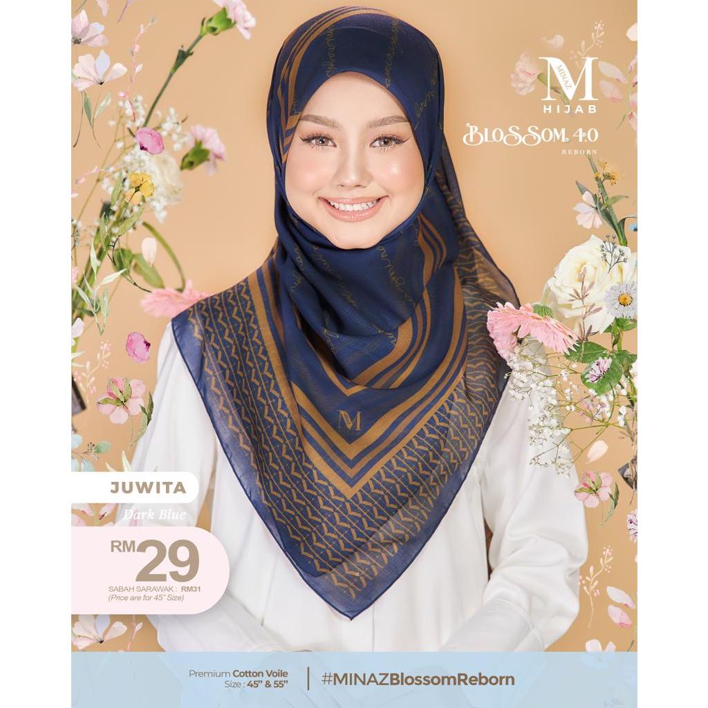 MINAZ HIJAB BLOSSOM REBORN 4.0 : JUWITA : Dark Blue | Shopee Malaysia