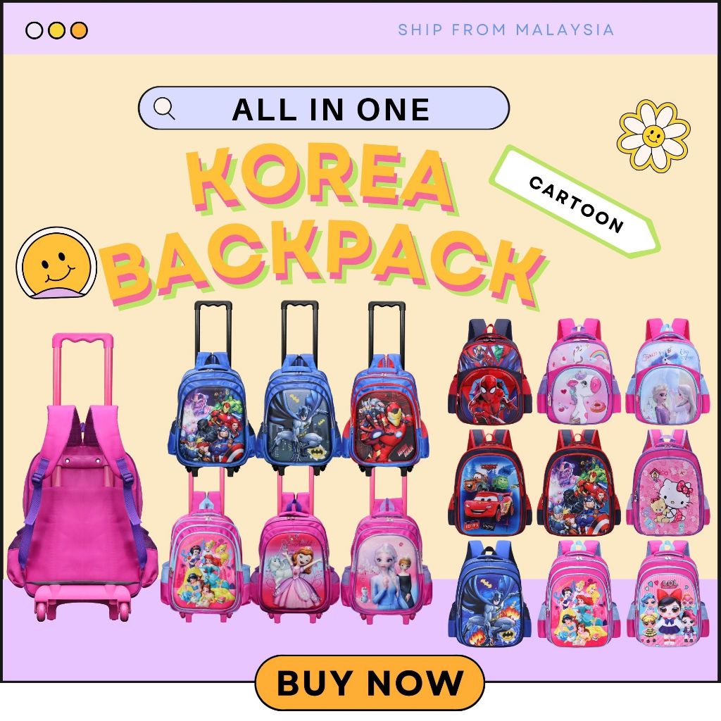 🔸Beg Cartoon / Beg Roda / Beg Trolley Sekolah Tadika / Sekolah Rendah ...