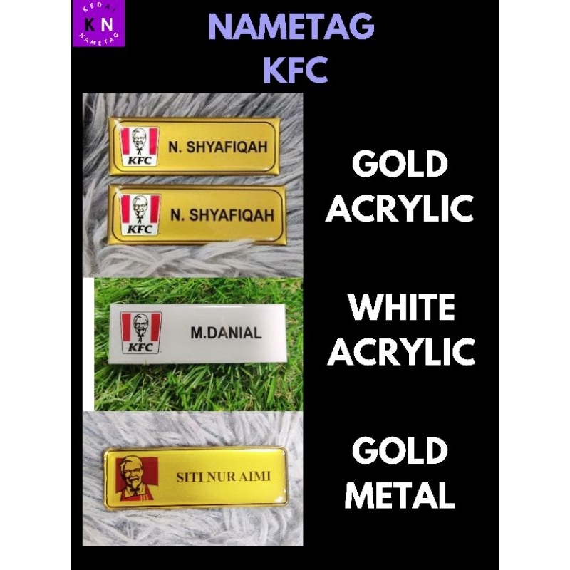 NAME TAG KFC GOLD/WHITE(ACRYLIC DAN METAL) | Shopee Malaysia