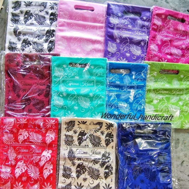 100pcs Beg Kain Beg Goodies Non-Woven Bag Corak Daun Monstera Beg ...