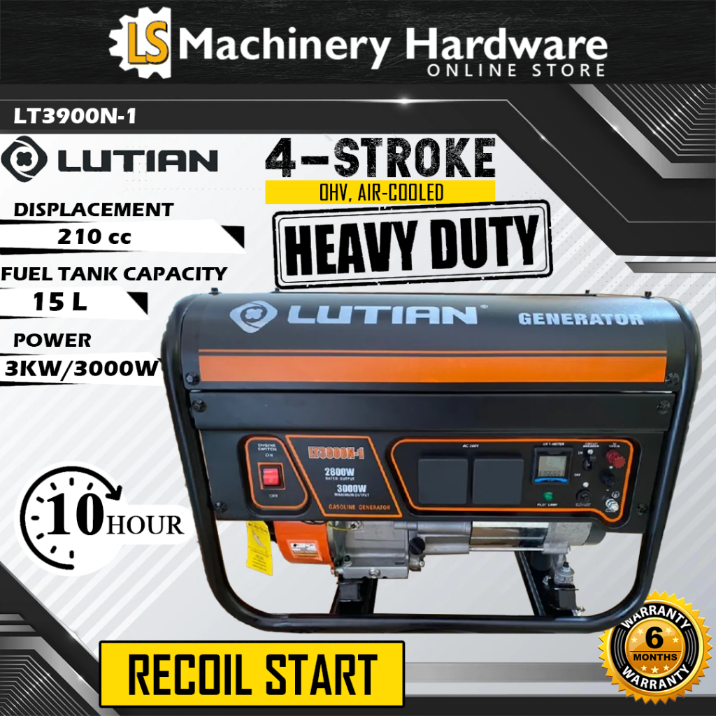 LUTIAN 3KW/3000Watt GASOLINE GENERATOR (LT3900N-1) - Heavy Duty - 6 ...