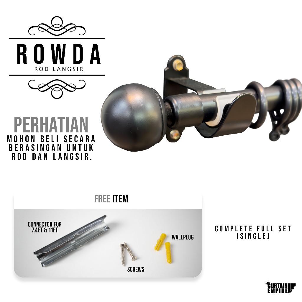 (READYSTOCK) ROWDA ROD single curtain aluminium black colour curtain ...