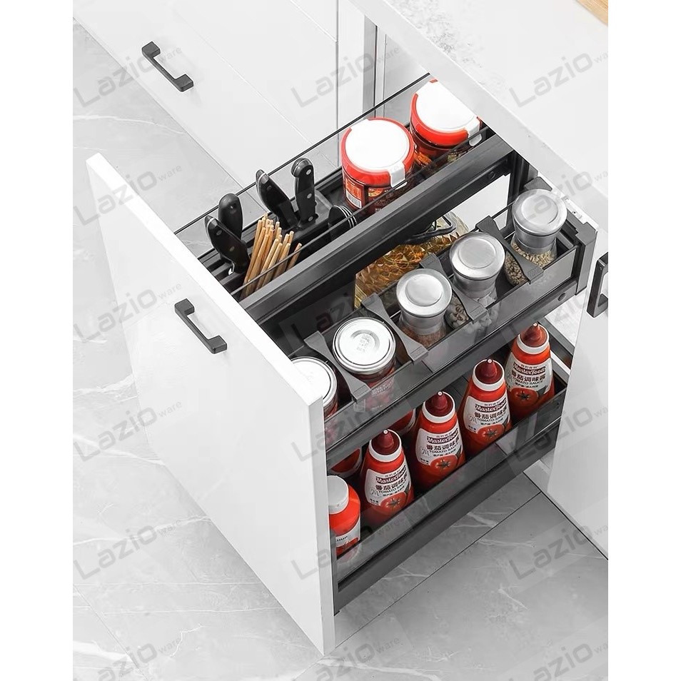 300mm / 400mm Kitchen dark grey aluminium soft close cabinet pull out ...