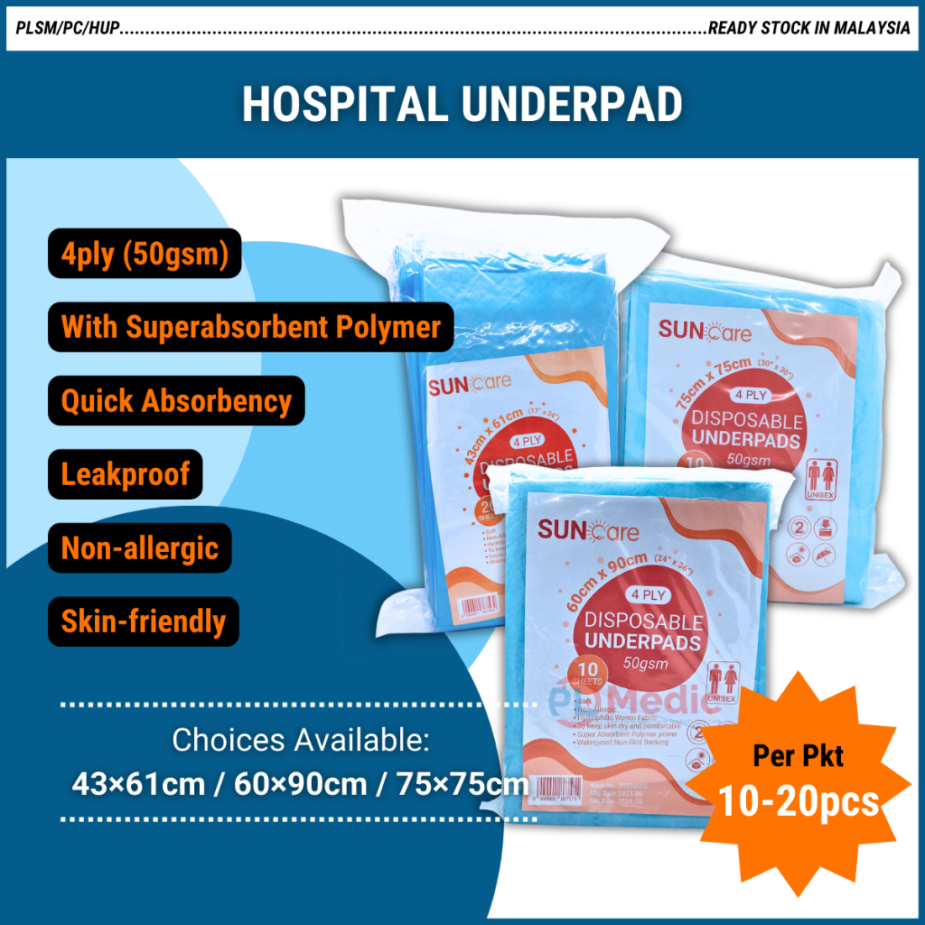 SUNCARE Hospital Underpad (With SAP-Superabsorbent Polymer; 4ply; 43cm× ...
