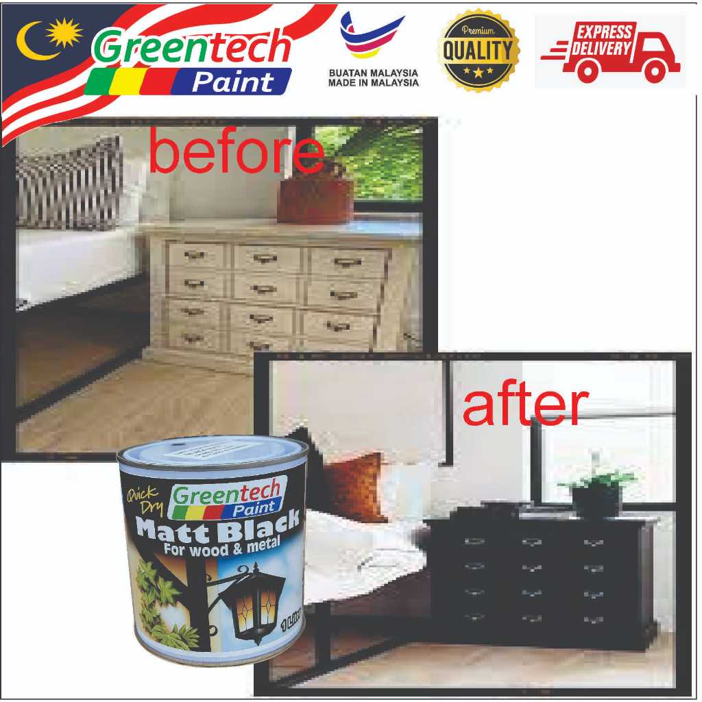 1L GREENTECH ( BLACK MATTE PAINT ) FOR WOOD AND METAL / MATT BLACK ...