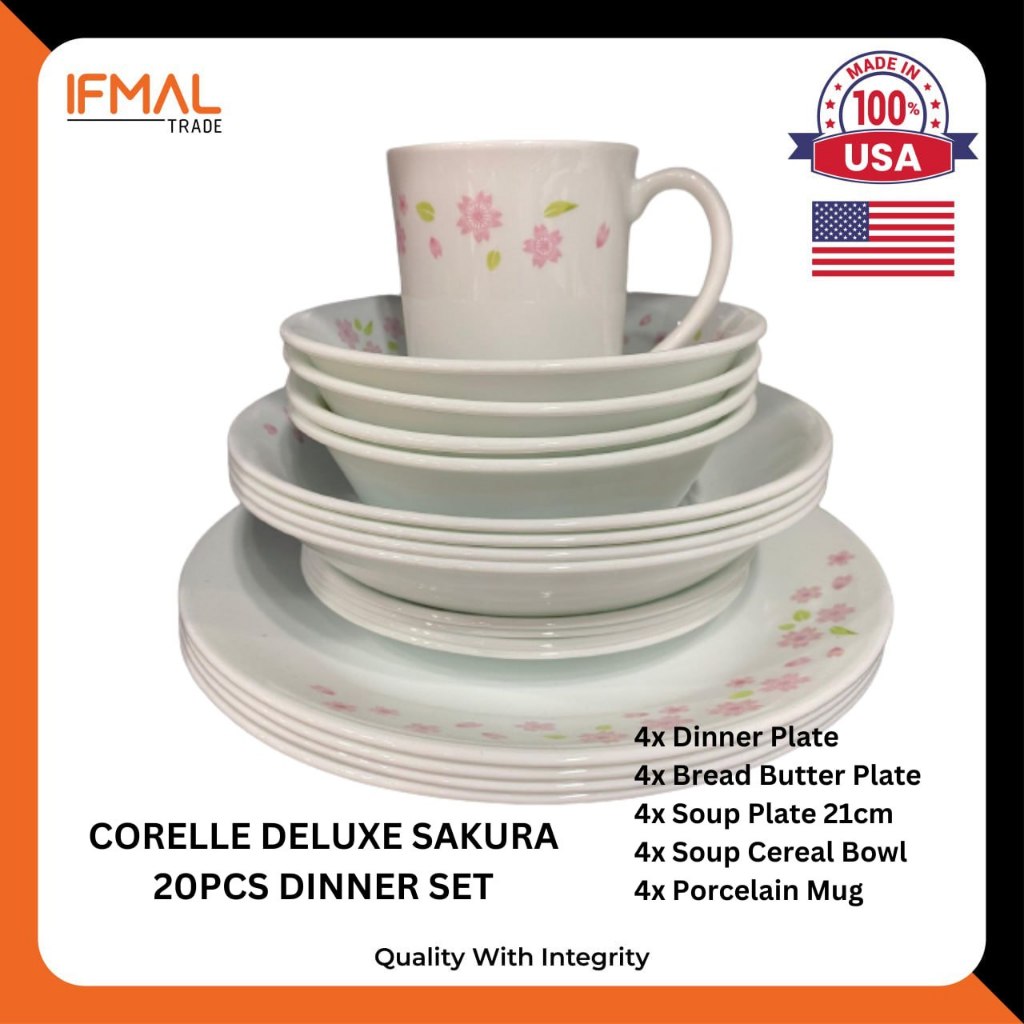 Corelle Deluxe Sakura 20pc Dinner Set | Ready Stock | Corelle Set ...