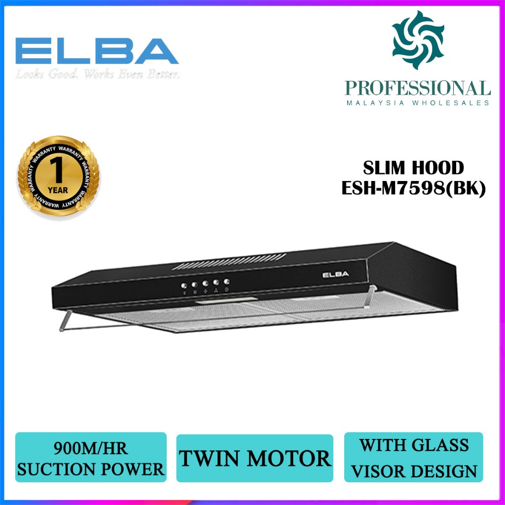 ELBA Slim Hood ESH-M7598 | ESH-M9098 Twin Motor Range Hood Kitchen Slim ...