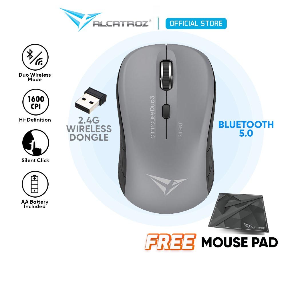 Alcatroz AirMouse Duo 3 Bluetooth + Wireless 2.4G 1600 CPI Silent Mouse ...