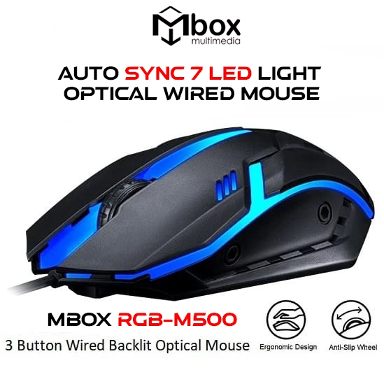 MBOX USB OPTICAL WIRED RGB GAMING MOUSE WITH ERGONOMIC DESIGN, 7 COLORS ...