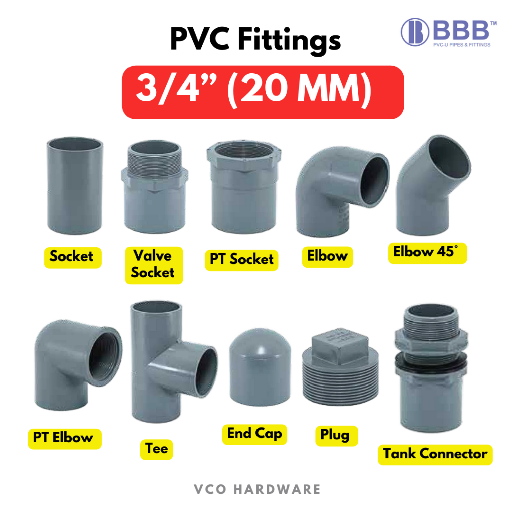 [ 3/4" / 20 MM ] BINA PVC Pipe Fittings/ PVC Connector/Paip Sambung /Elbow Tee Socket Valve Plug ...