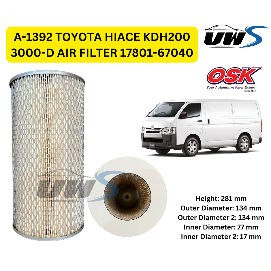 A-1392 TOYOTA HIACE KDH200 3000-D AIR FILTER 17801-67040 | Shopee Malaysia